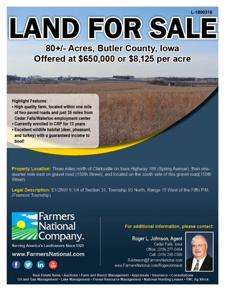 80 acres in Clarksville, IA, 50619 | Land and Farm