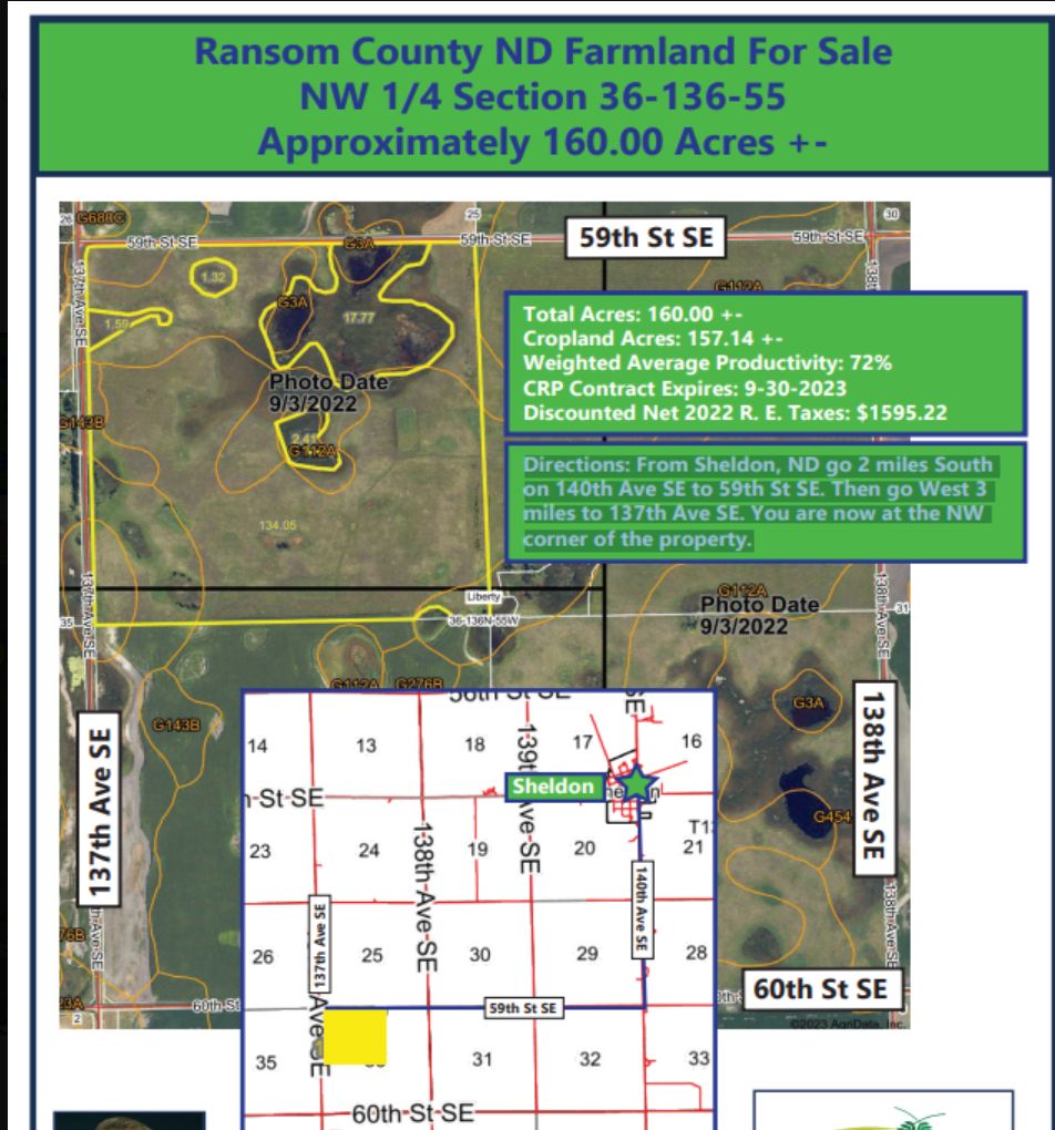 160 acres in Sheldon, ND, 58068 | Land and Farm